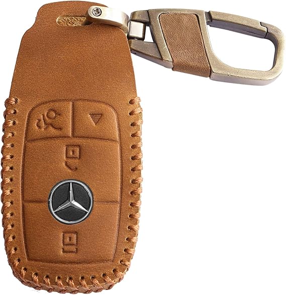 VSLIH Genuine Leather Smart Key Fob Cover Case with Leather Keychain ...