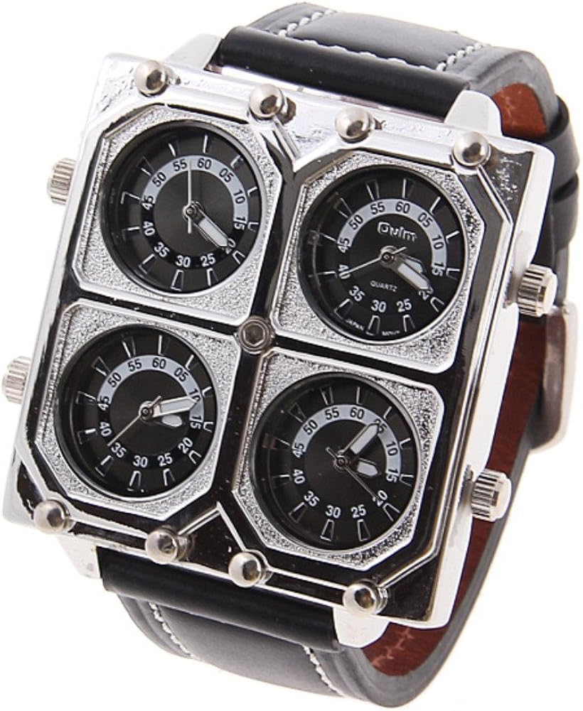 Oulm Ori-0652 Men's Quartz Military Wrist Watch with 4-Movt Black 25mm ...