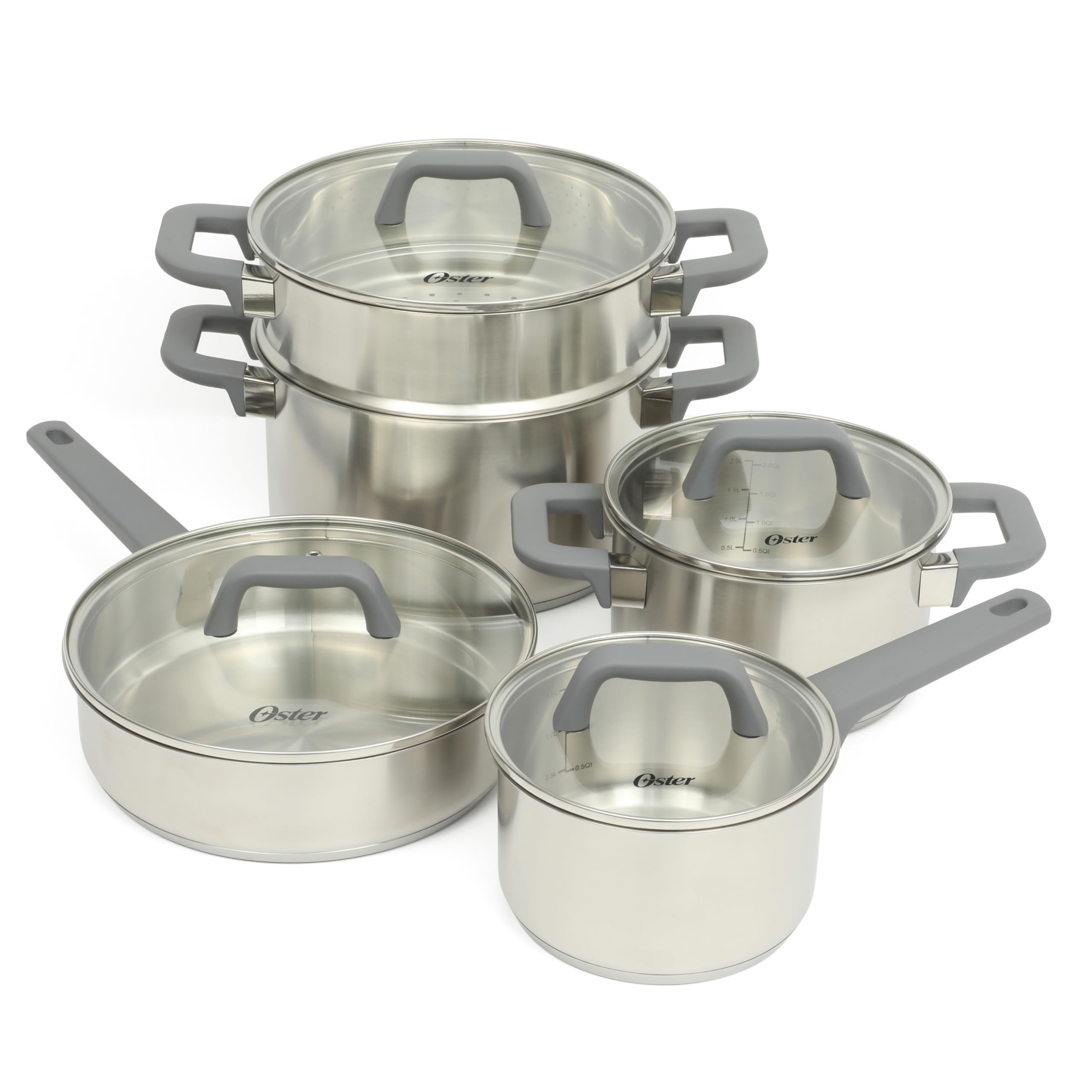 Oster Beauford 9 Piece Stainless Steel Non-Toxic Pots and Pans Cookware ...