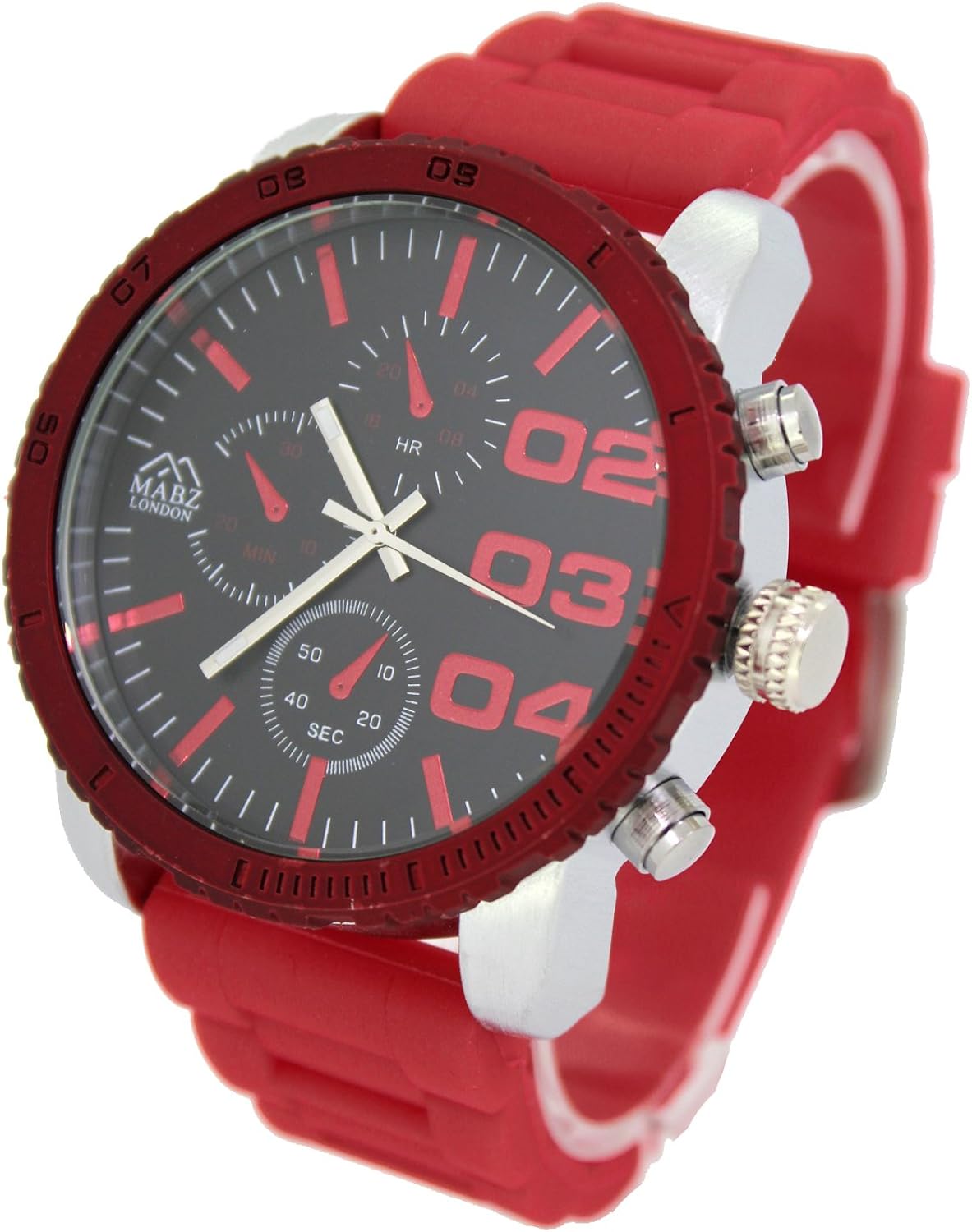 Mabz London Mens Red Rubber Strap Large Red Dial Designer Fashion Watch ...