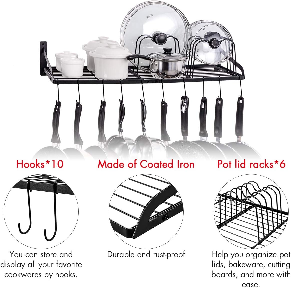 Sunix Pan Pot Rack, Wall Mounted 2-Tier Pan Hanging Racks, Pot Shelf ...