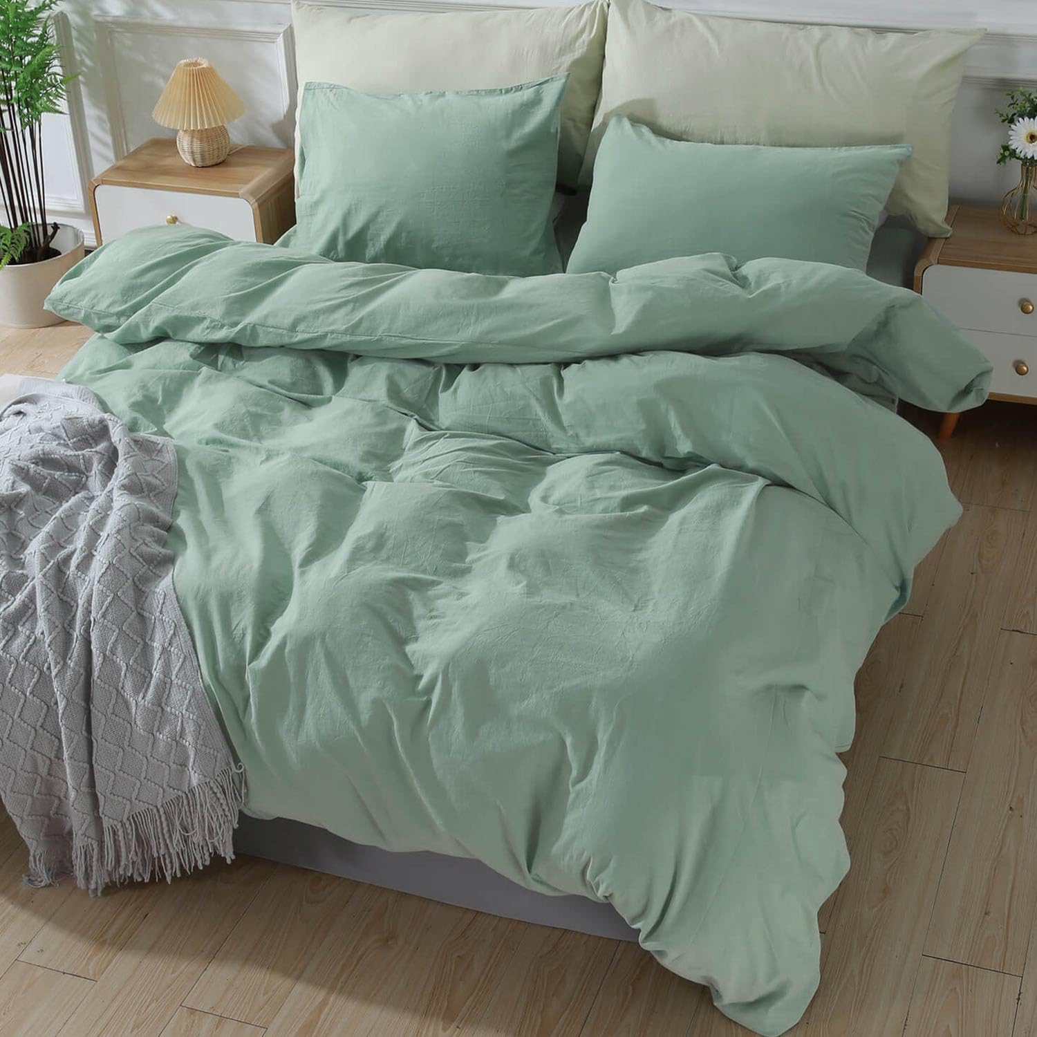 NEXHOME PRO Duvet Cover Set Queen Size Linen Look Textured Organic ...