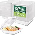 Amazon.com: Freshware Compostable Clamshell Take Out Food Containers [9x9" 50-Pack] Disposable ...