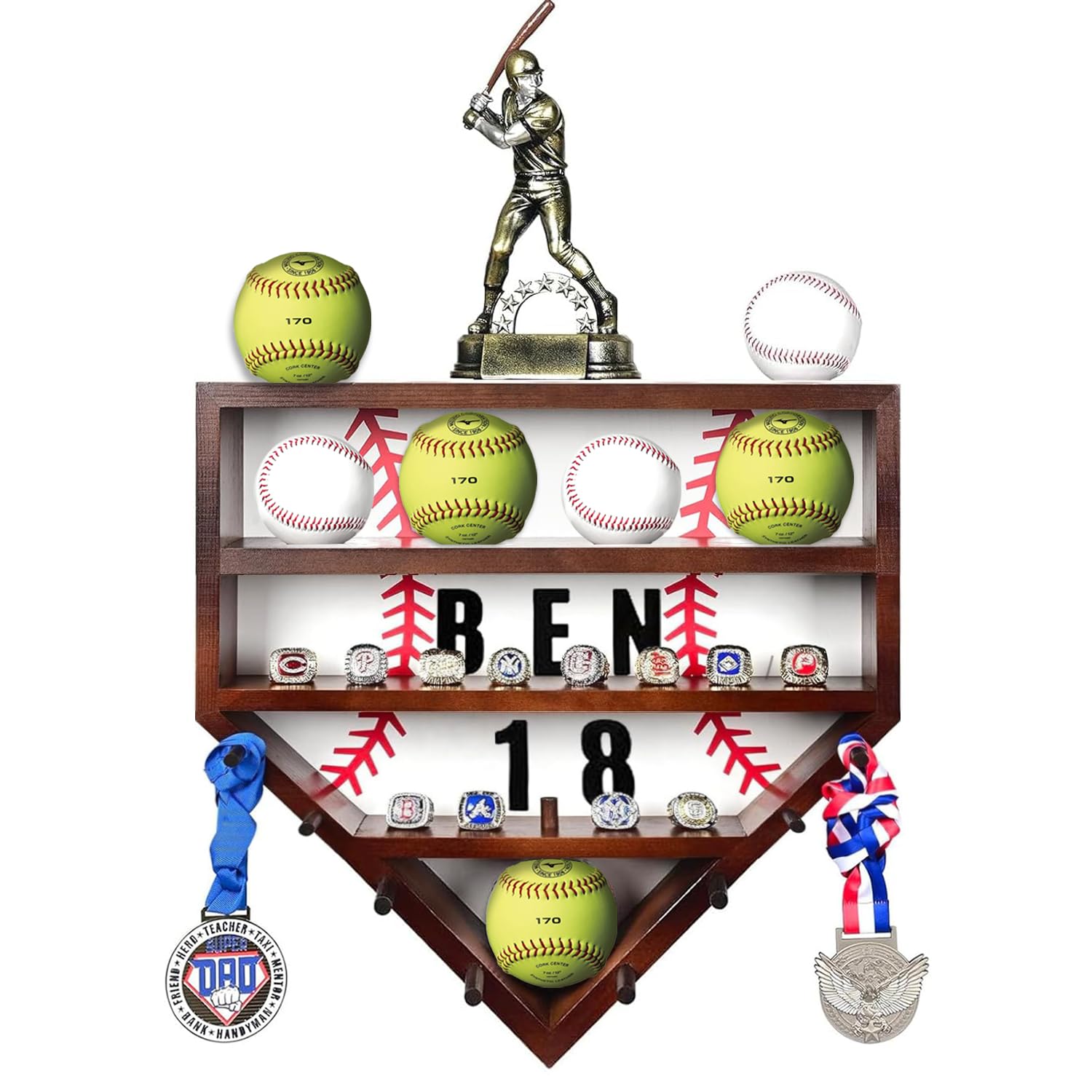 Westant Softball Display Case - 17" Wall Mount Softball Ring Holder ...