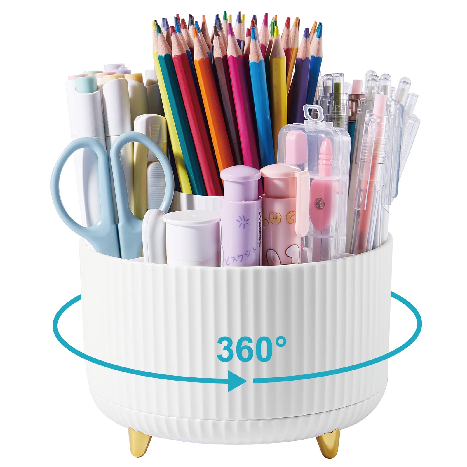 Orlador Desk Pencil Pen Holder, 5 Slots 360° Degree Rotating Pen ...