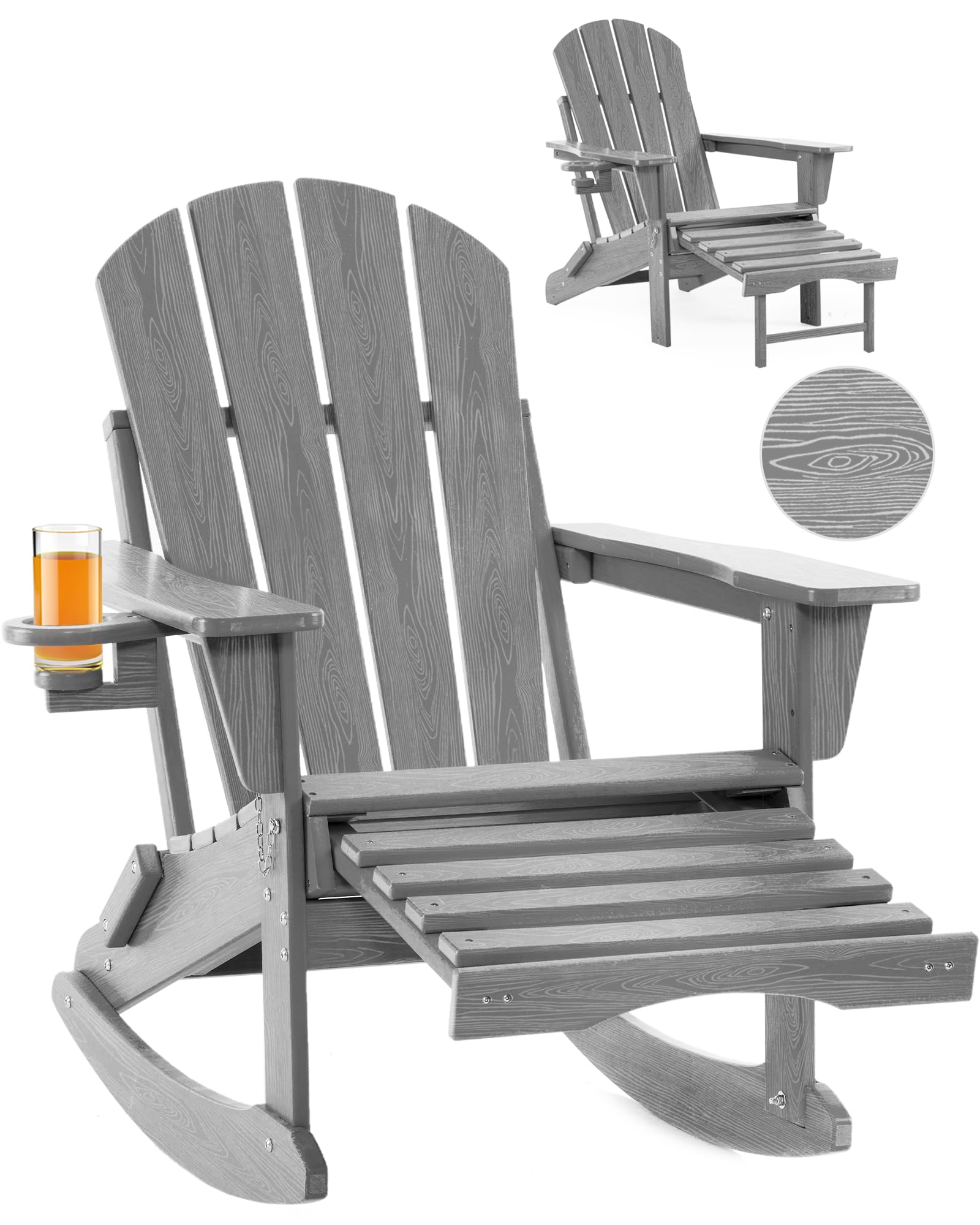 Serique Folding Adirondack Rocking Chair,4-in-1 Multifunctional Patio ...