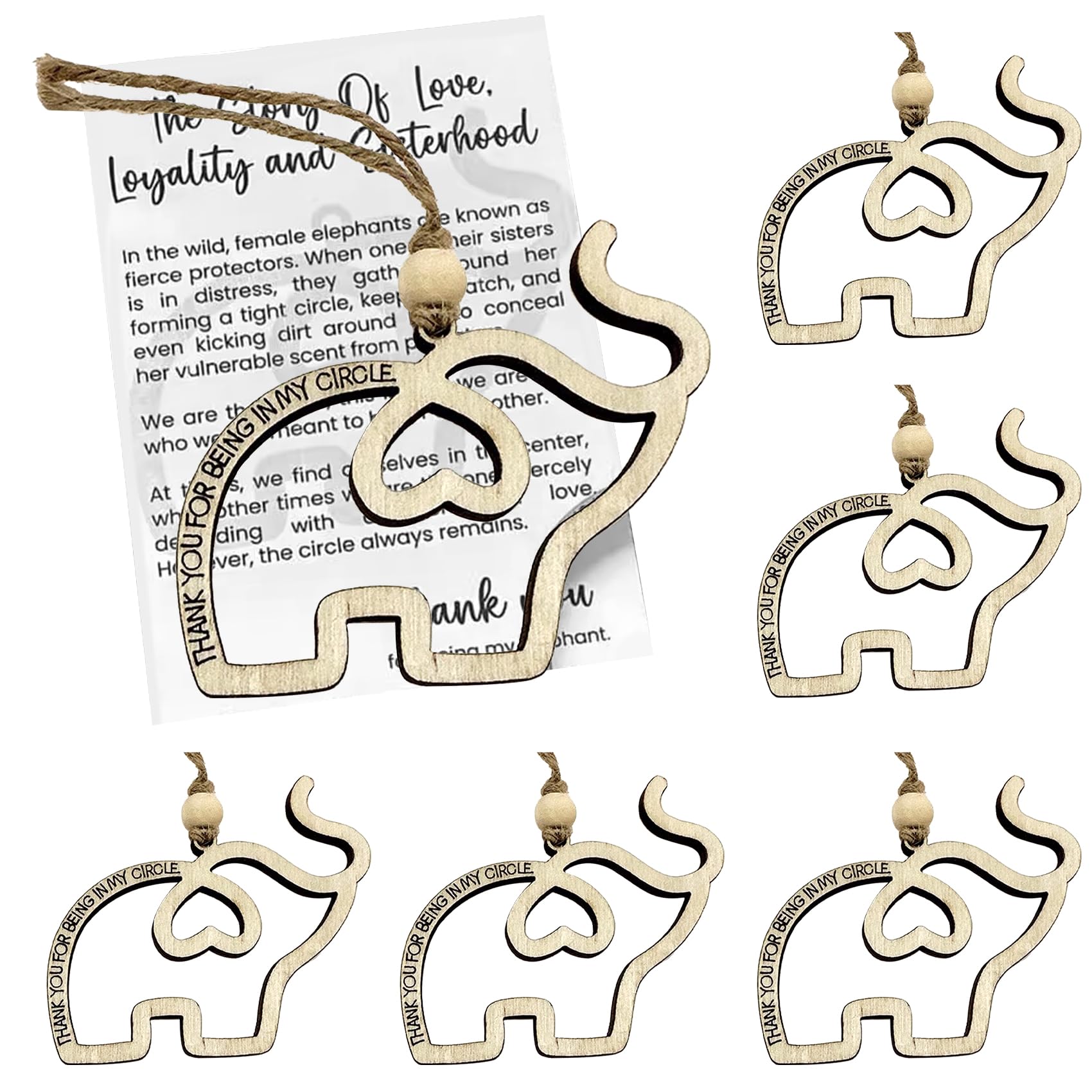 6 PCS Friendship Elephant Ornament Set,Wooden Elephant Christmas ...
