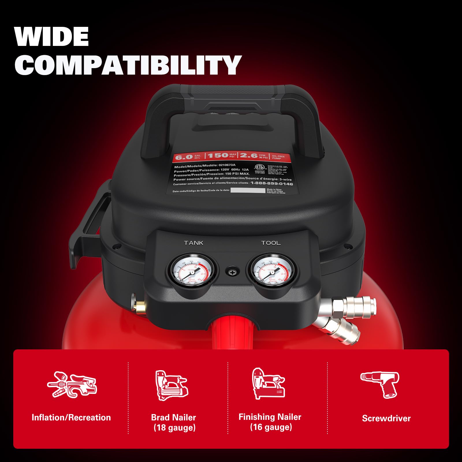 Mua ECOMAX Air Compressor 6 Gallon Pancake Portable Oil-free Tank 150 ...