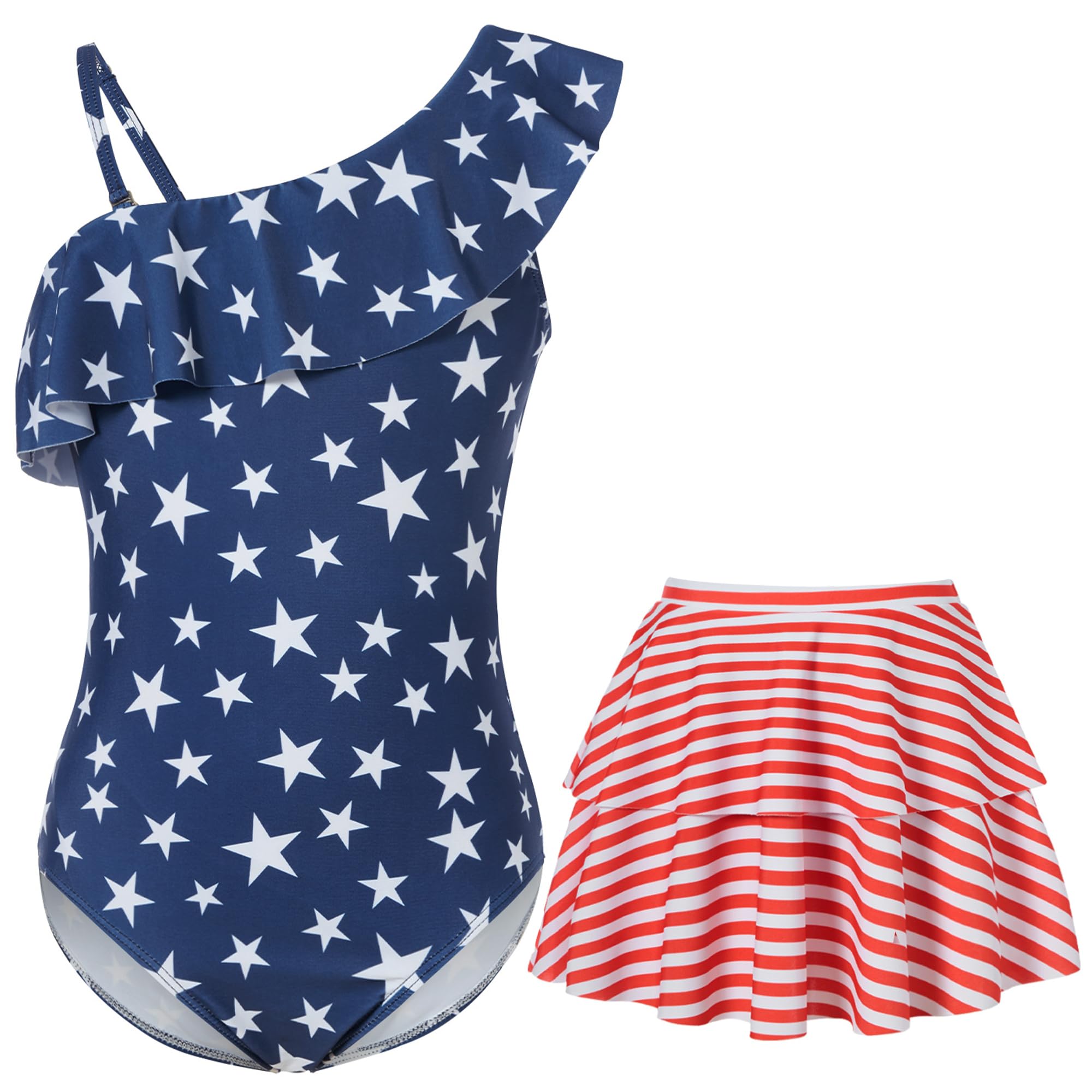 swimsobo Girls One Piece Swimsuit with Skirt One Shoulder Ruffle ...