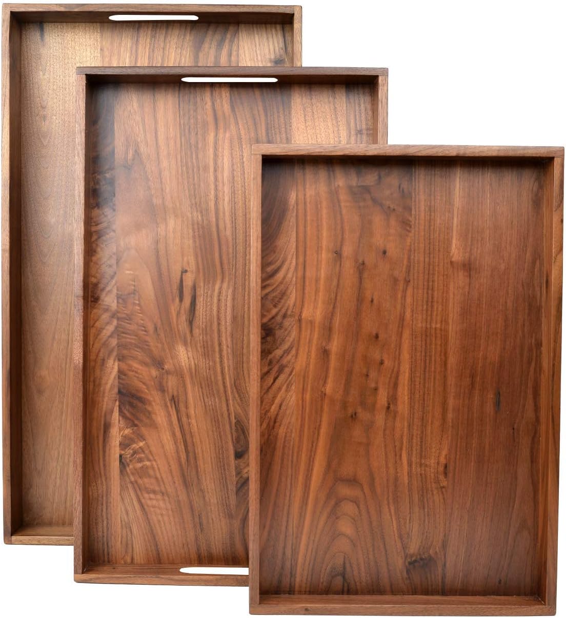 Extra Large Rectangle Walnut Wood Food Tea Trays Set – BigaMart