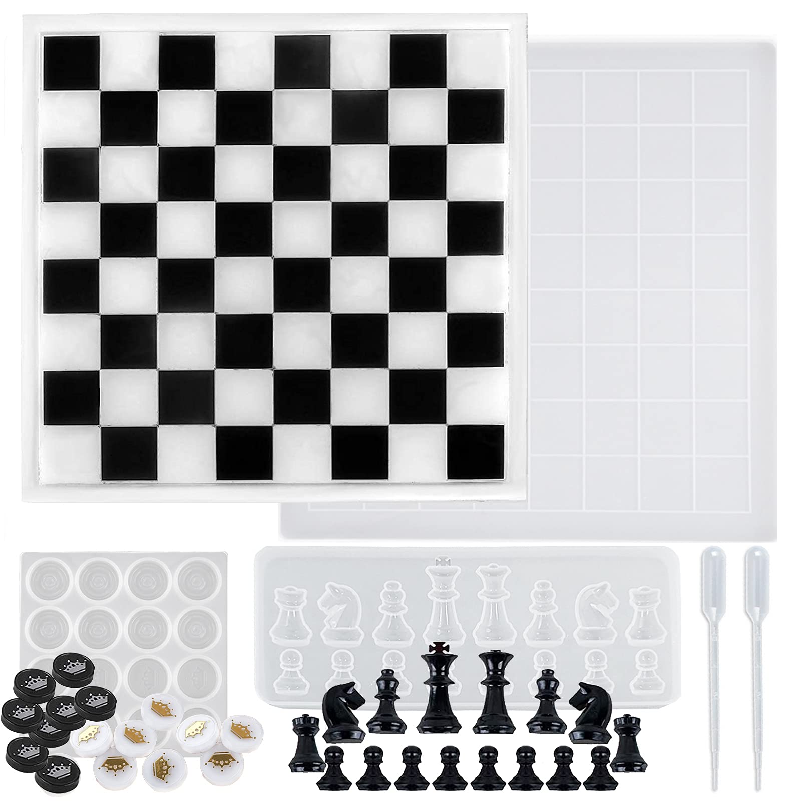 Buy Chess Board Resin Mold Set, 2 Pcs Chess Pieces Silicone Mold, 1 Pcs ...