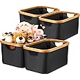 Amazon.com - Hushee 4 Pcs Collapsible Storage Basket with Bamboo ...