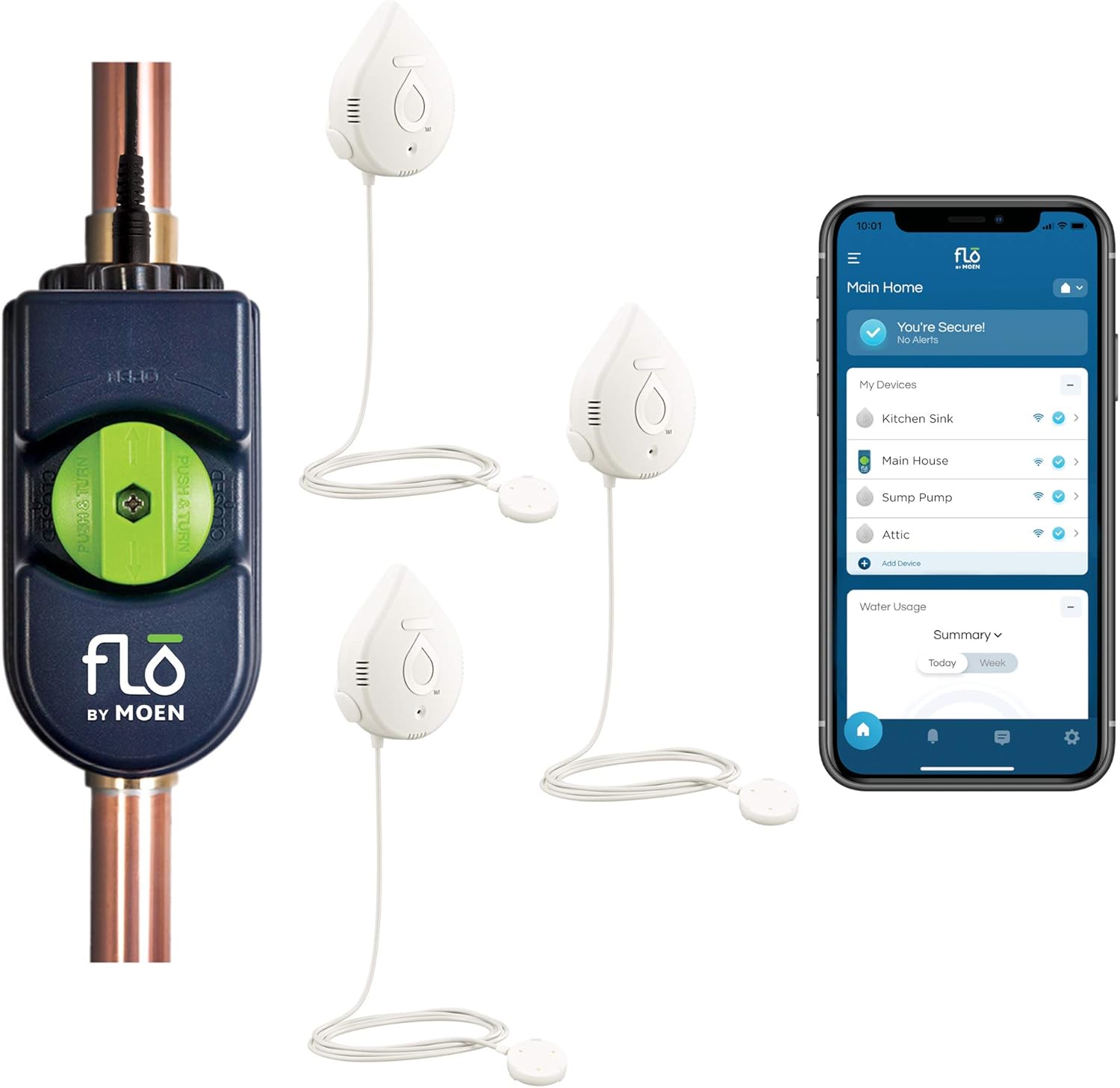 Moen 900-006 Flo by Moen 1-Inch Smart Water Shutoff with 920-005 Flo by ...