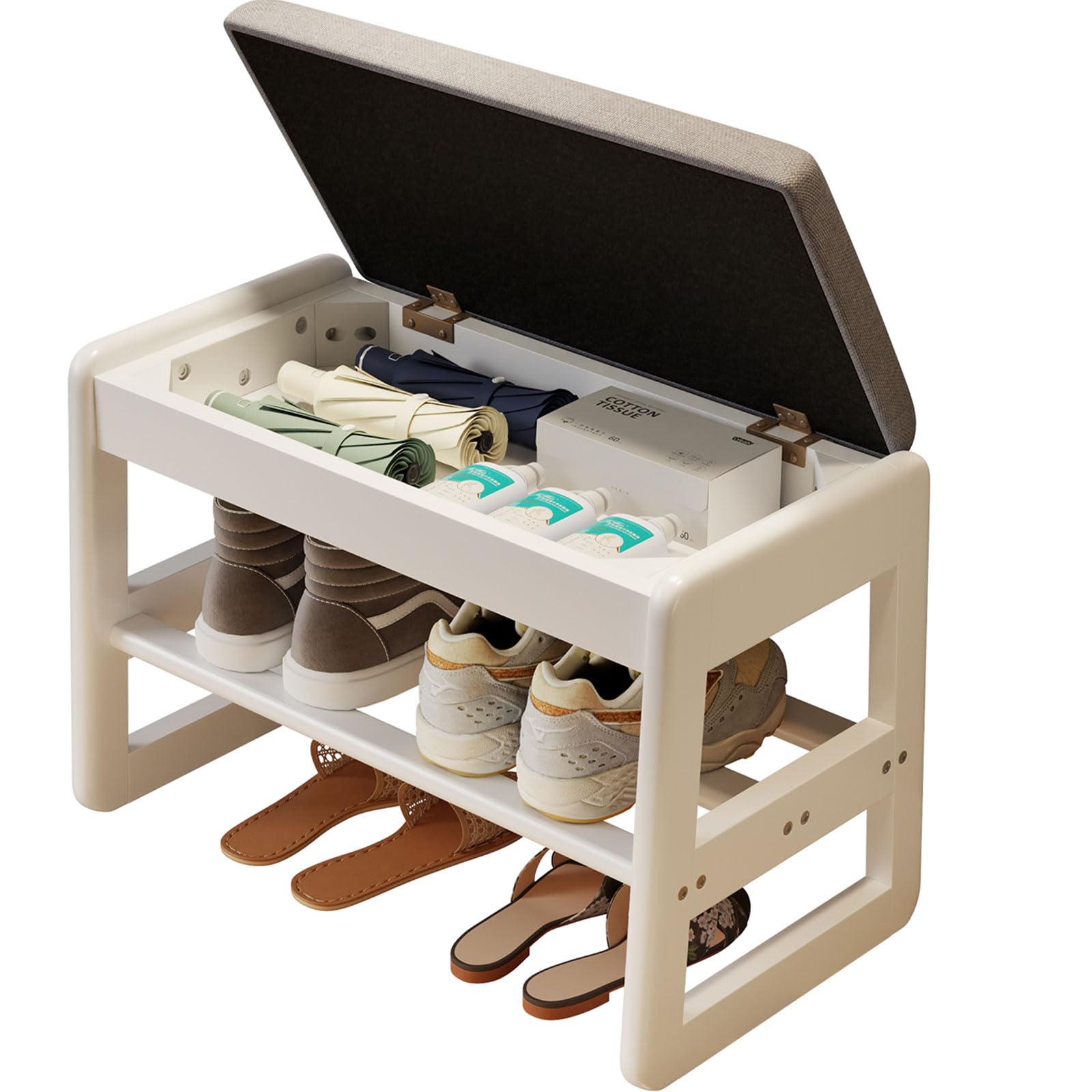 KASLANDI Shoe Rack Bench with Cushion,2 Tiers Shoe Bench with Flip-Open ...