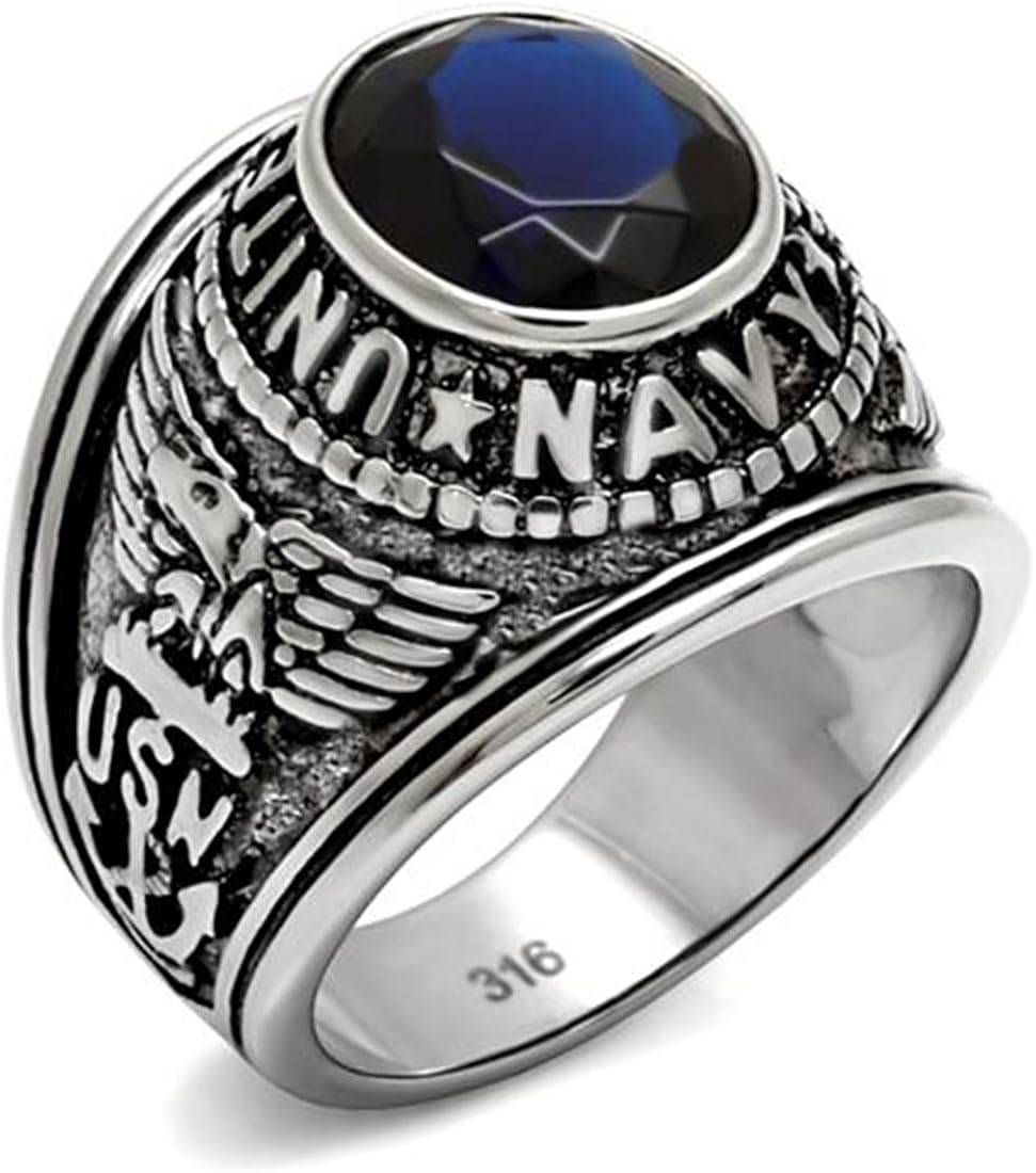 Amazon.com: Drop of Silver Stainless Steel US Navy USN Military Ring ...