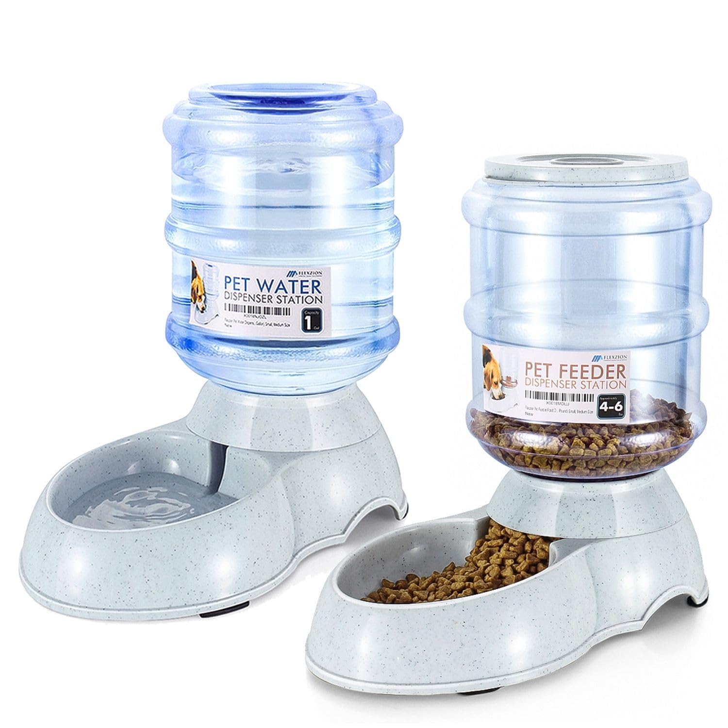Flexzion Automatic Pet Feeder & Waterer Set of 2 Pack, Self Feeding ...