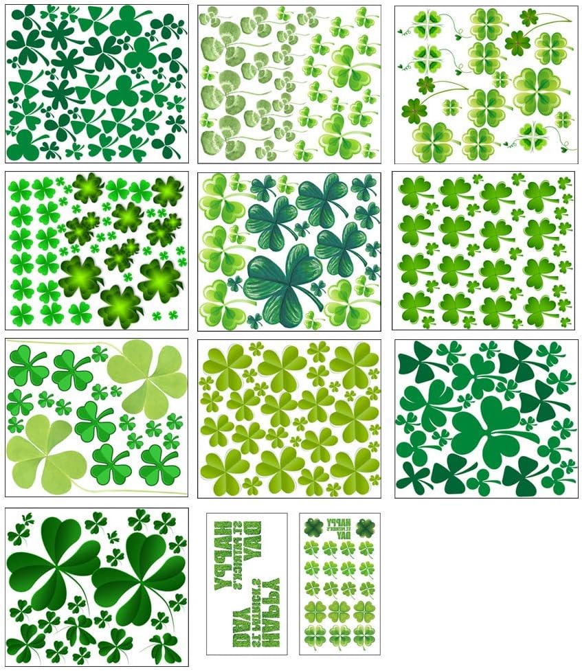 Shamrock Tattoos,12 Sheets Four Leaf Clover Temporary Tattoos Stickers ...