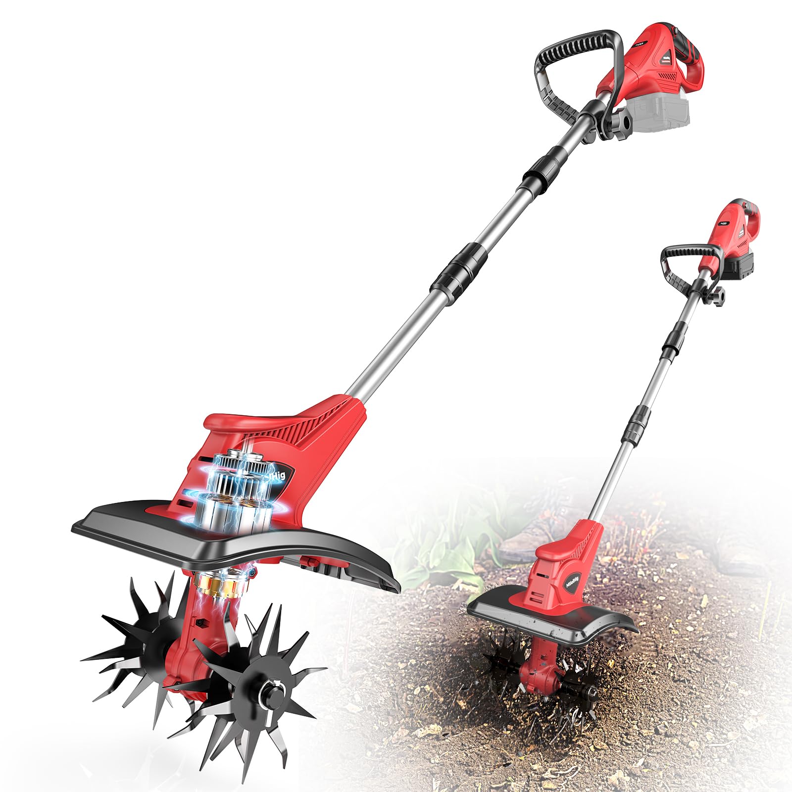 Cordless Tiller Cultivator for Milwaukee 18V Battery: MtiolHig Tiller ...