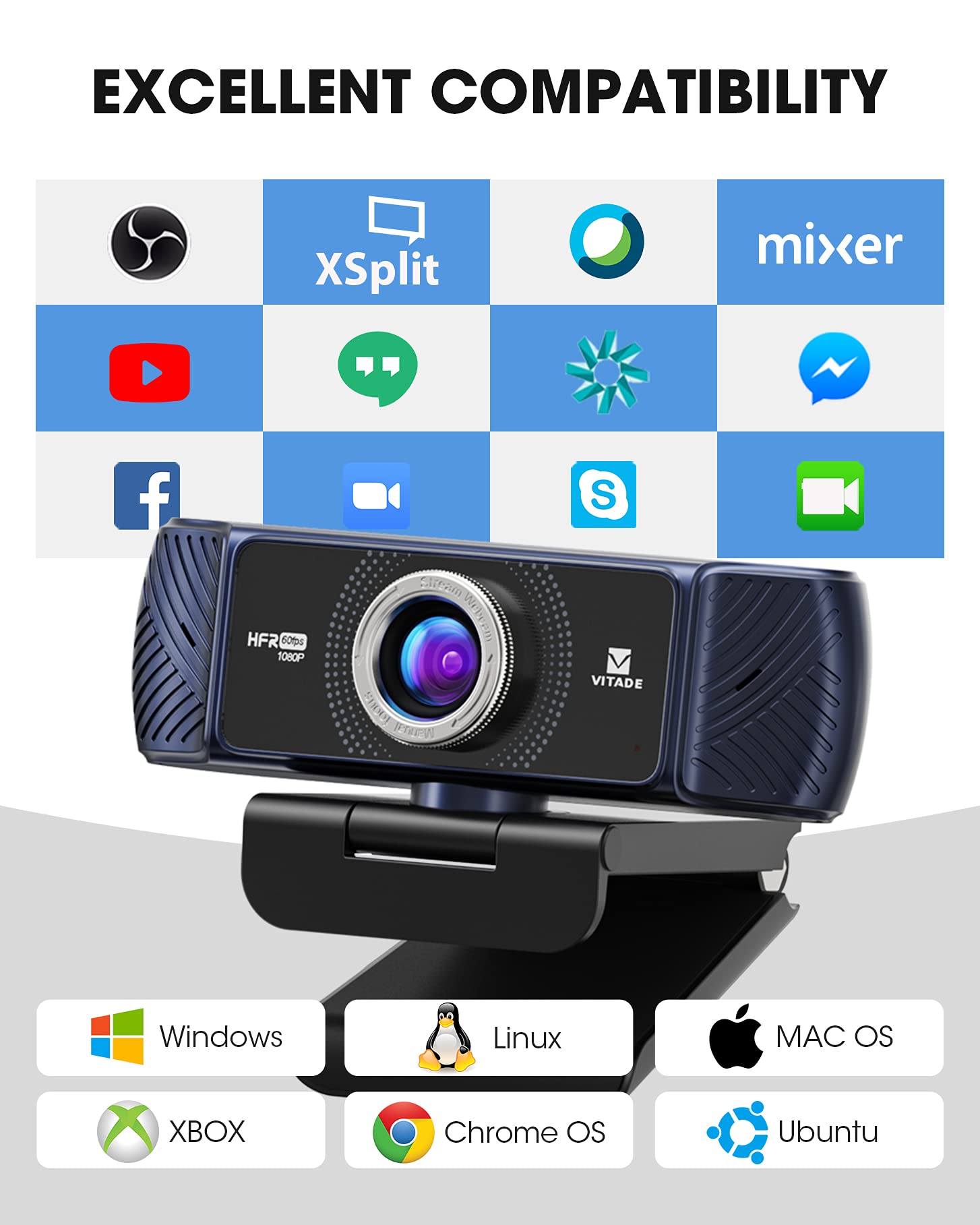 Mua VITADE Webcam 1080P 60fps with Microphone for Streaming, 682H Pro ...