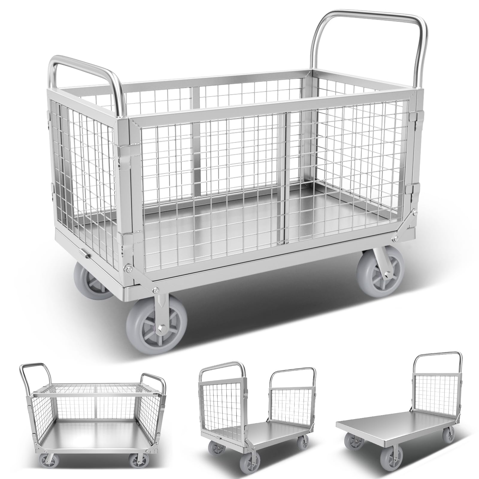 Platform Truck Cart with Cage 4in1 Foldable Platform Truck Heavy Duty ...