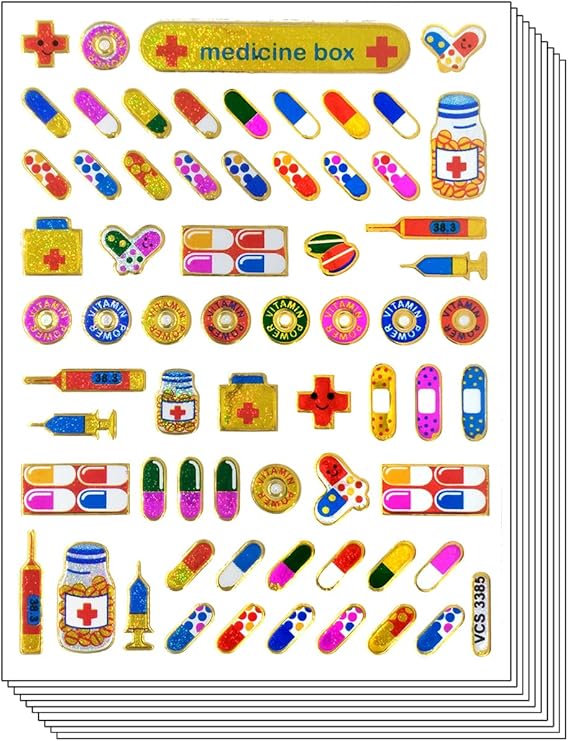 Amazon.com: Drug Pill Medicine Box - 10 Sheets Self-Adhesive Glitter ...