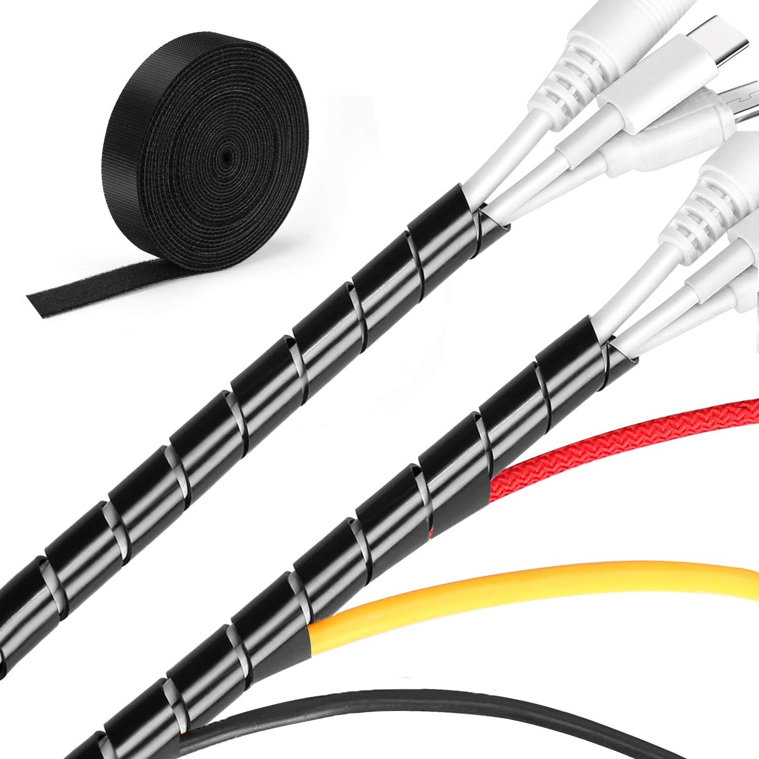 MOSOTECH Cable Management System, 2 x 17ft Cable Tidy Spiral Wrap + 1 x ...