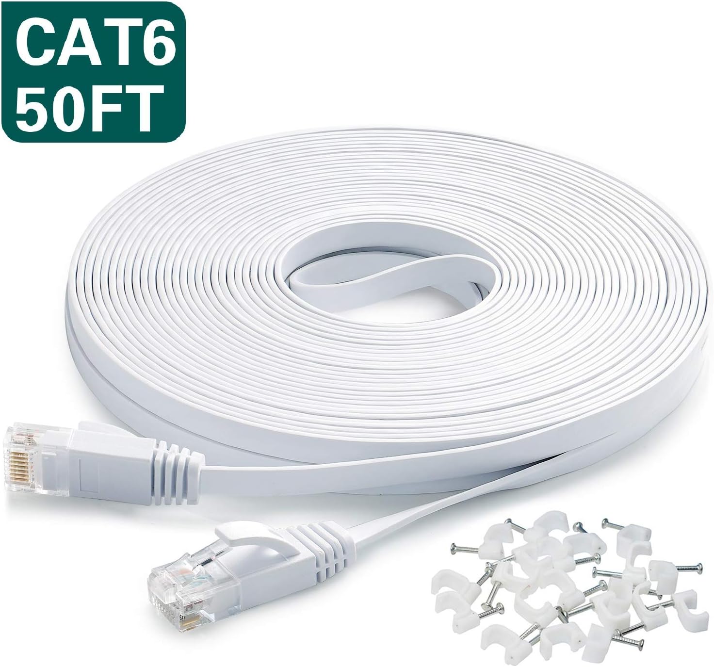 Ethernet Cable 50 Ft,Cat6 Internet Cable Flat Network LAN Patch Cord ...
