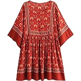 R.Vivimos Women's Summer Cotton Half Sleeve Ruffles V Neck Floral Print Tunic Dress (Large ...