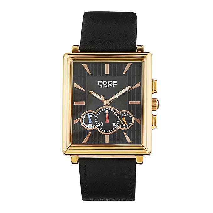 Buy FOCE Black Square Analog Wrist Watch for Men with Black Genuine ...