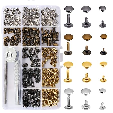 ETSAMOR Remaches para cuero 180pcs Remache de una tapa 3 tamaños pernos ...