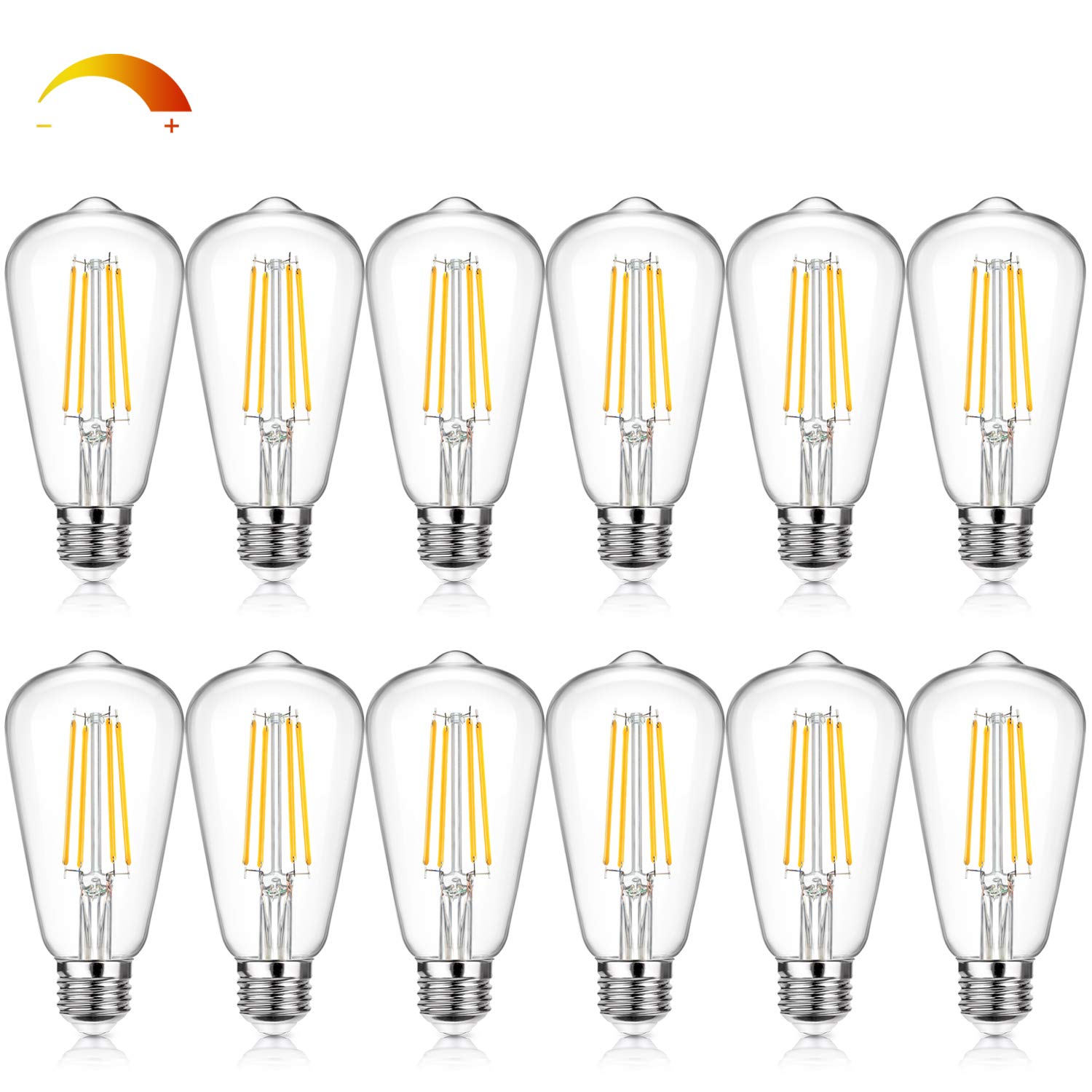 Lakumu 12-Pack Dimmable Vintage LED Edison Bulbs Equivalent 60W ...