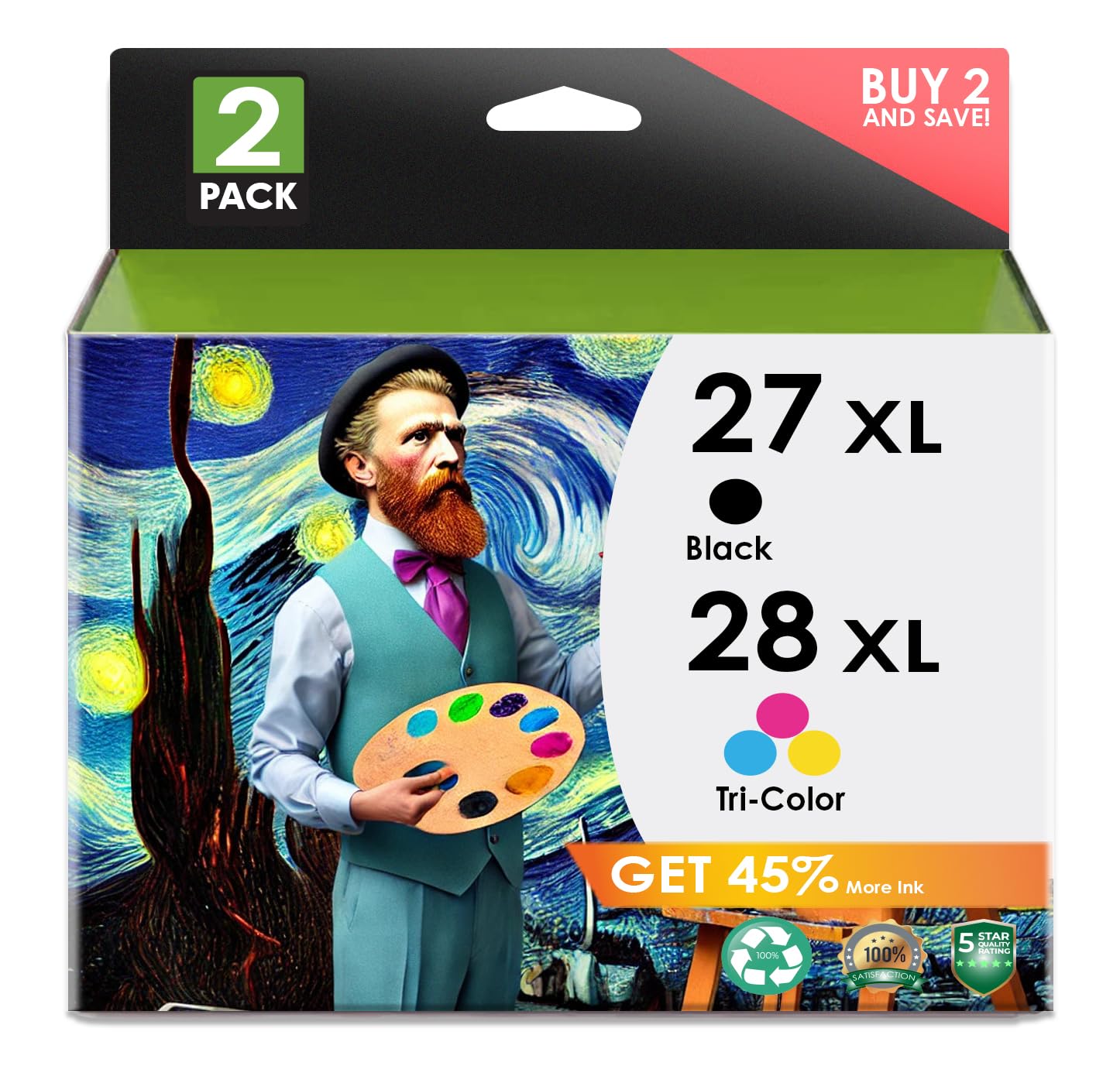 INKjetsclub Compatible Ink Cartridge Replacement for HP 27 & 28 2 Pack ...