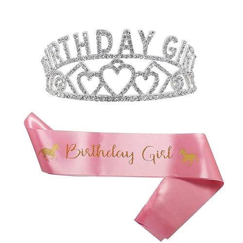 Princess Birthday Girl Tiara and Sash | Cute Unicorn Pink Satin Sash ...
