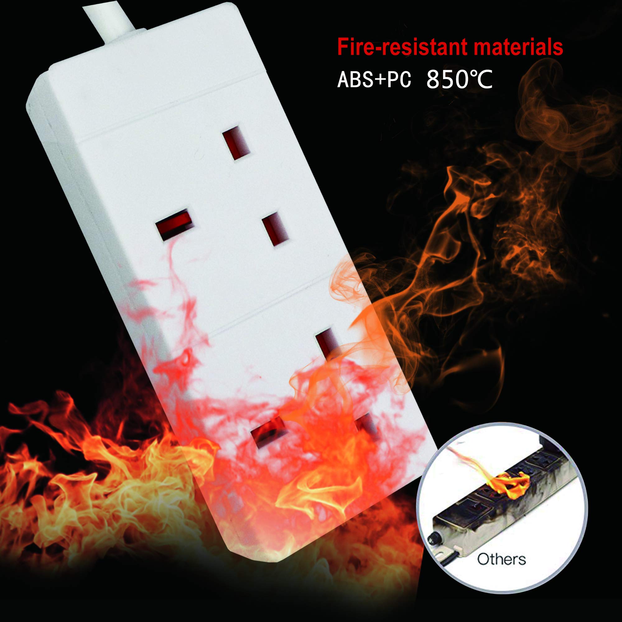 ExtraStar 2 Way Extension Lead, 13A Fused UK Plug Adapter, 1 Metre ...