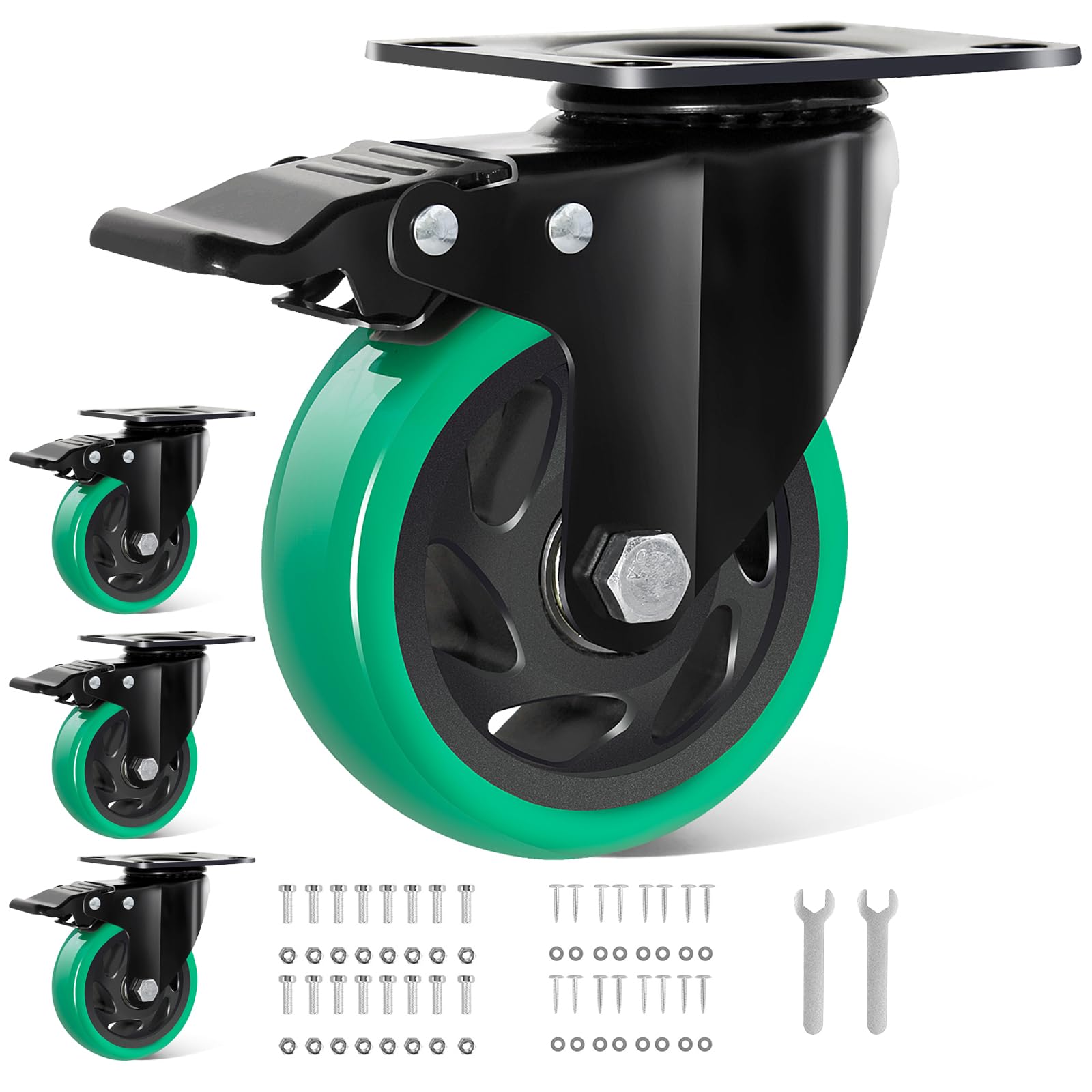 4 Inch Caster Wheels, Casters Set of 4 Heavy Duty, BZOLIHEU Locking ...