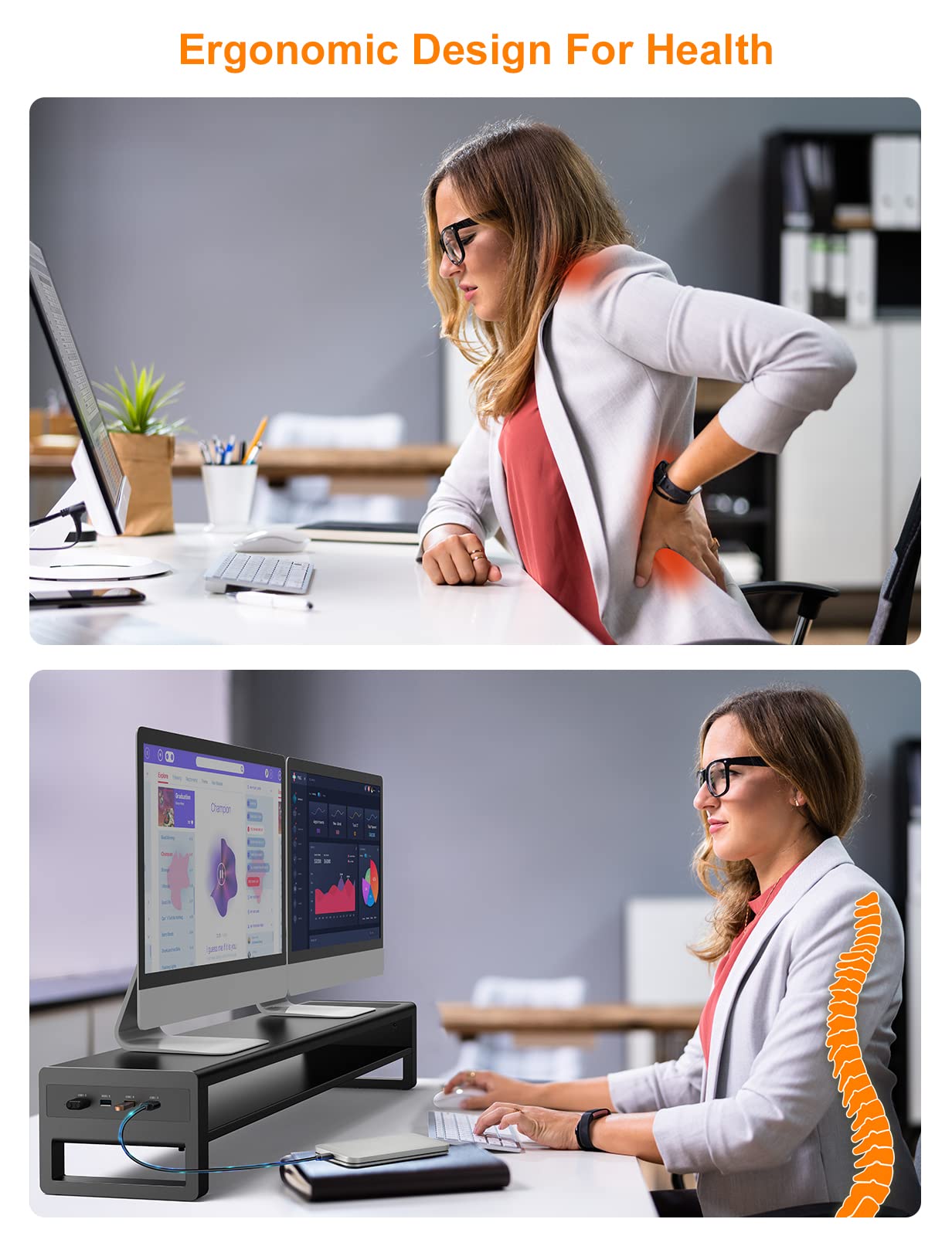 Mua 2 Tiers Dual Monitor Stand with Auto Charging Pad, 4 USB 3.0 Hub ...