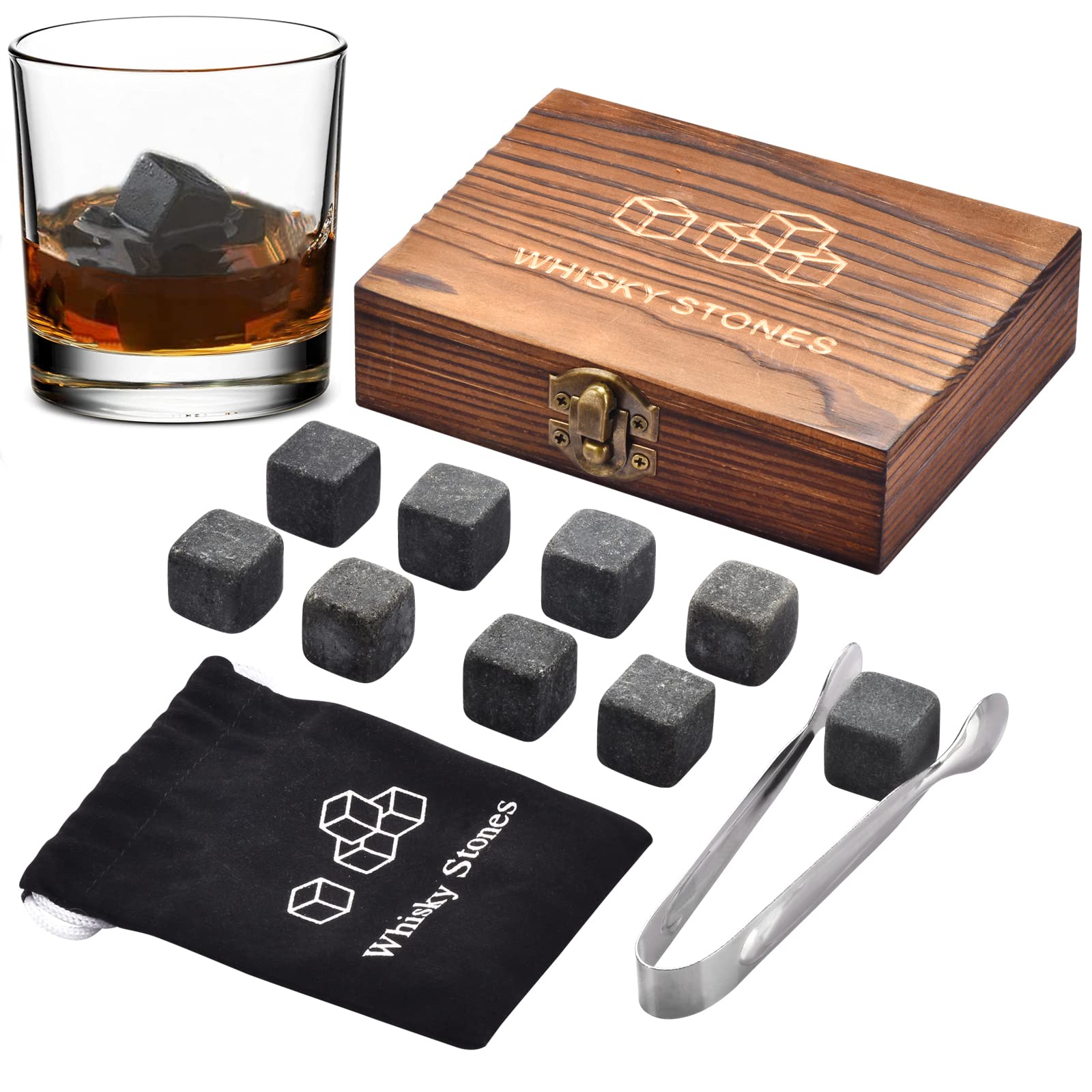 Whiskey Stones, Whiskey Stone Gift Set, 9 Granite Whisky Rocks, Burbon ...