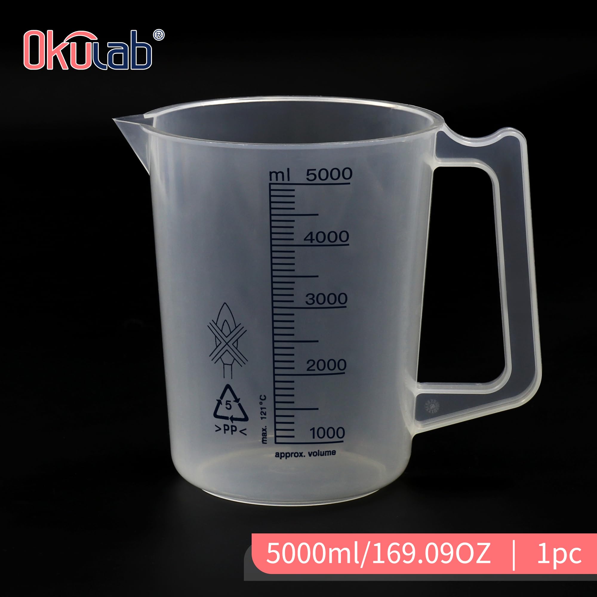 Plastic Beaker Set, Vol. 5000ml Measuring Beakers With Handle And Spout, 169oz Measure Pitcher ...