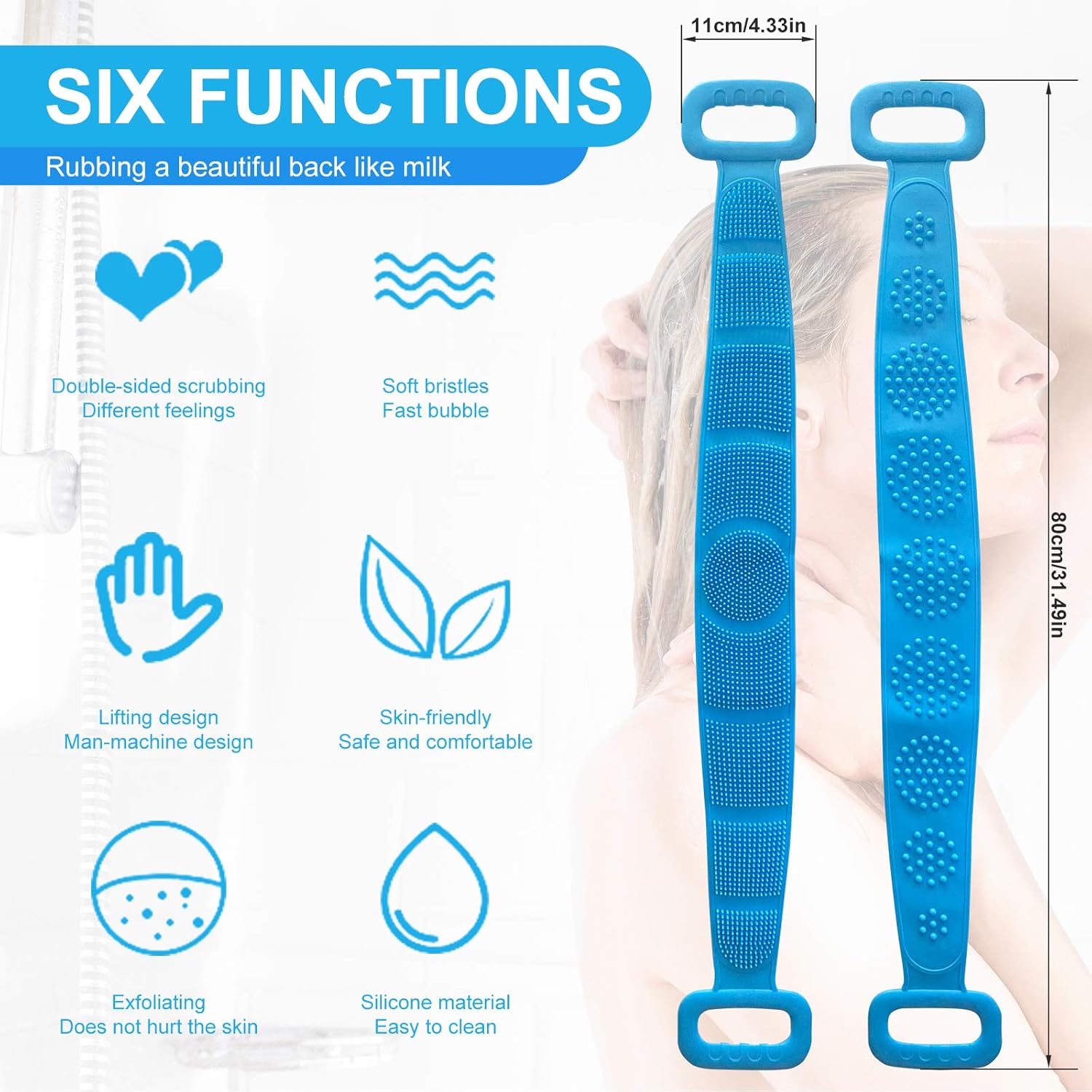 Back Scrubber, 31.5″ / 80 cm Upgraded, Silicone Body Scrubber Used To ...