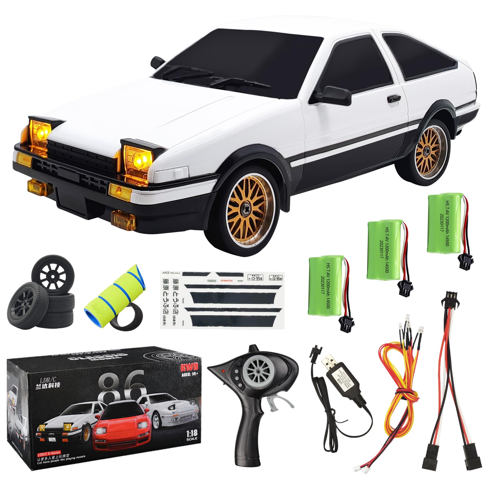 LD1801 1/18 RC Car AE86 RC Drift Car Initial D with 3pcs Upgraded ...