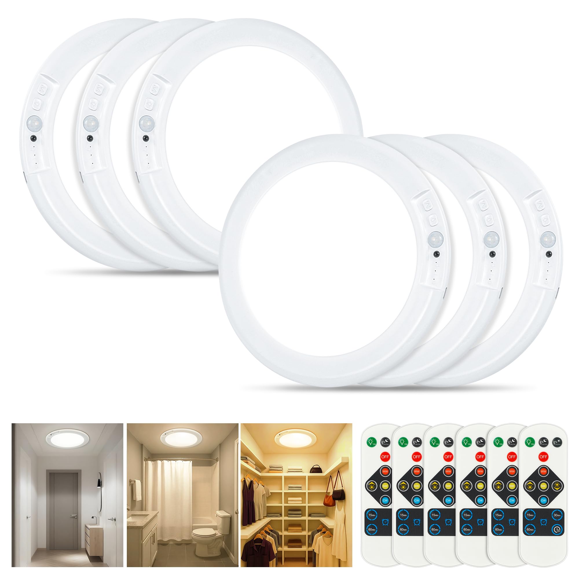 Rodalims Rechargeable Ceiling Light, No Wiring Battery Operated Ceiling ...