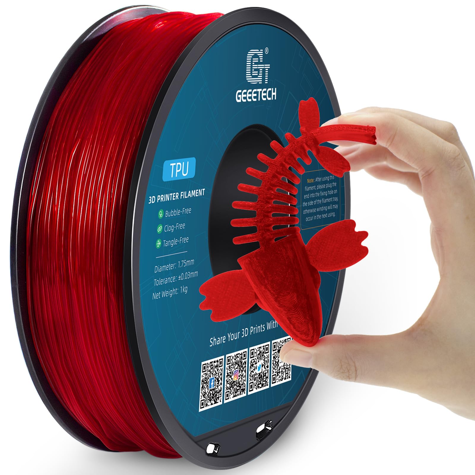 Geeetech TPU Filament 1.75mm, 1KG (2.2lbs) Spool – 95A Flexible 3D ...