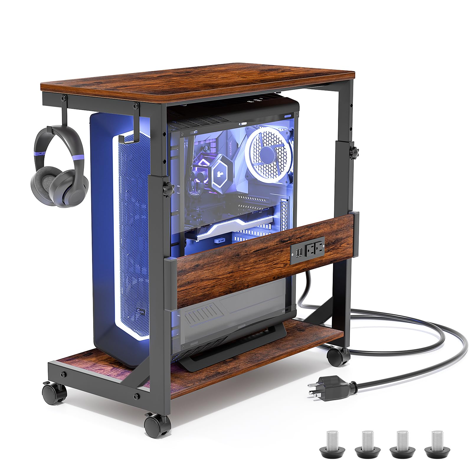 Height Adjustable Computer Tower Stand With Charge Station And USB ...