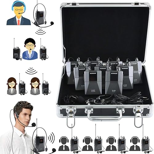 EXMAX EX-938 Wireless Headset Microphone Audio Tour Guide System for Church Translation Teaching ...
