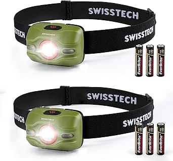 Swiss+Tech 2-Pack Headlamp Flashlight with Red Blinking Light, Super ...
