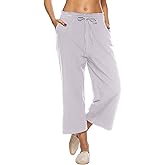 GRAPENT Capri Pants for Women High Waisted Wide Leg Linen Palazzo ...