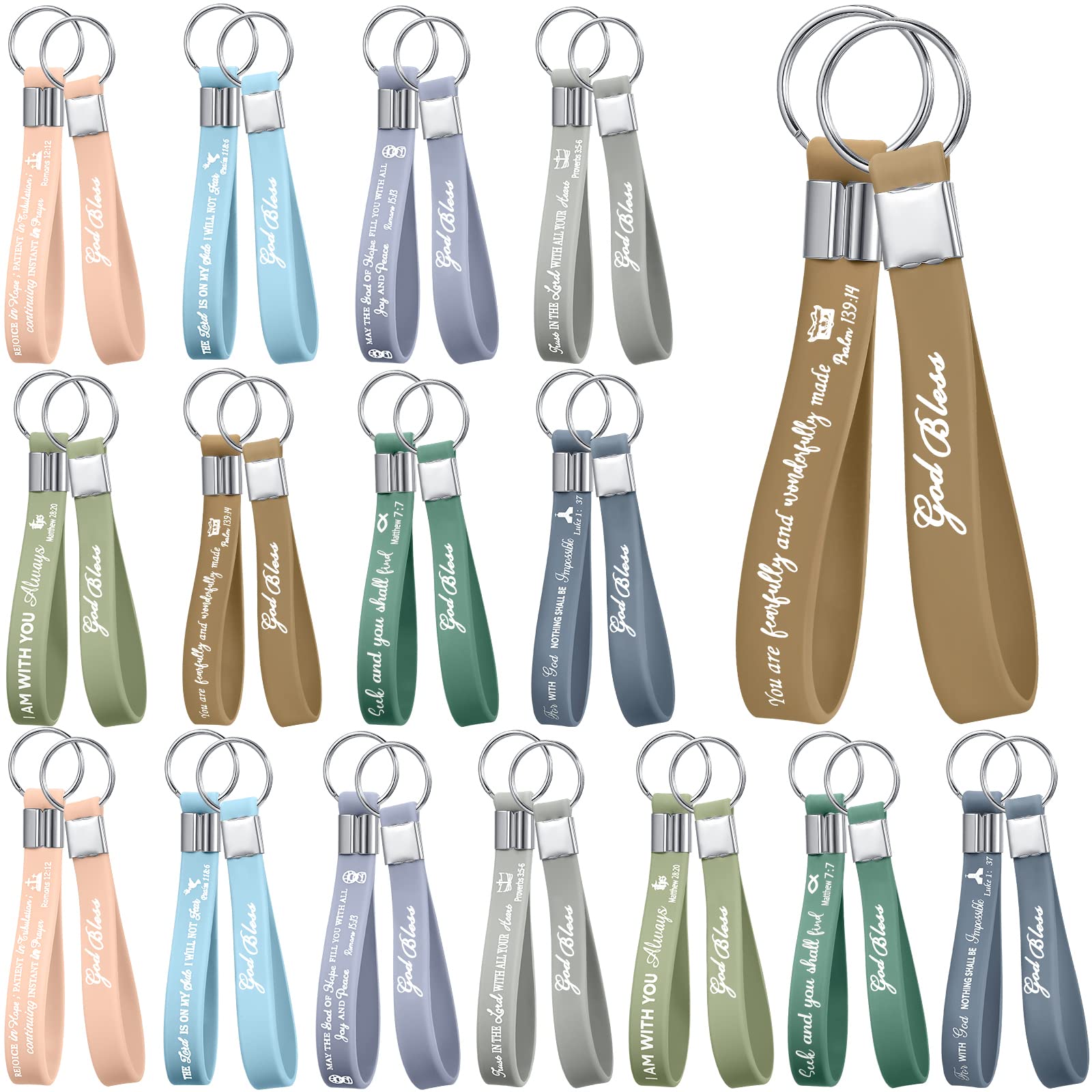 32 Pieces Christian Keychains Bulk Silicone Bible Verse Key Rings God ...