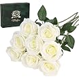 Amazon.com: Waipfaru 8 Pcs Fake White Roses Artificial Flowers Bulk ...