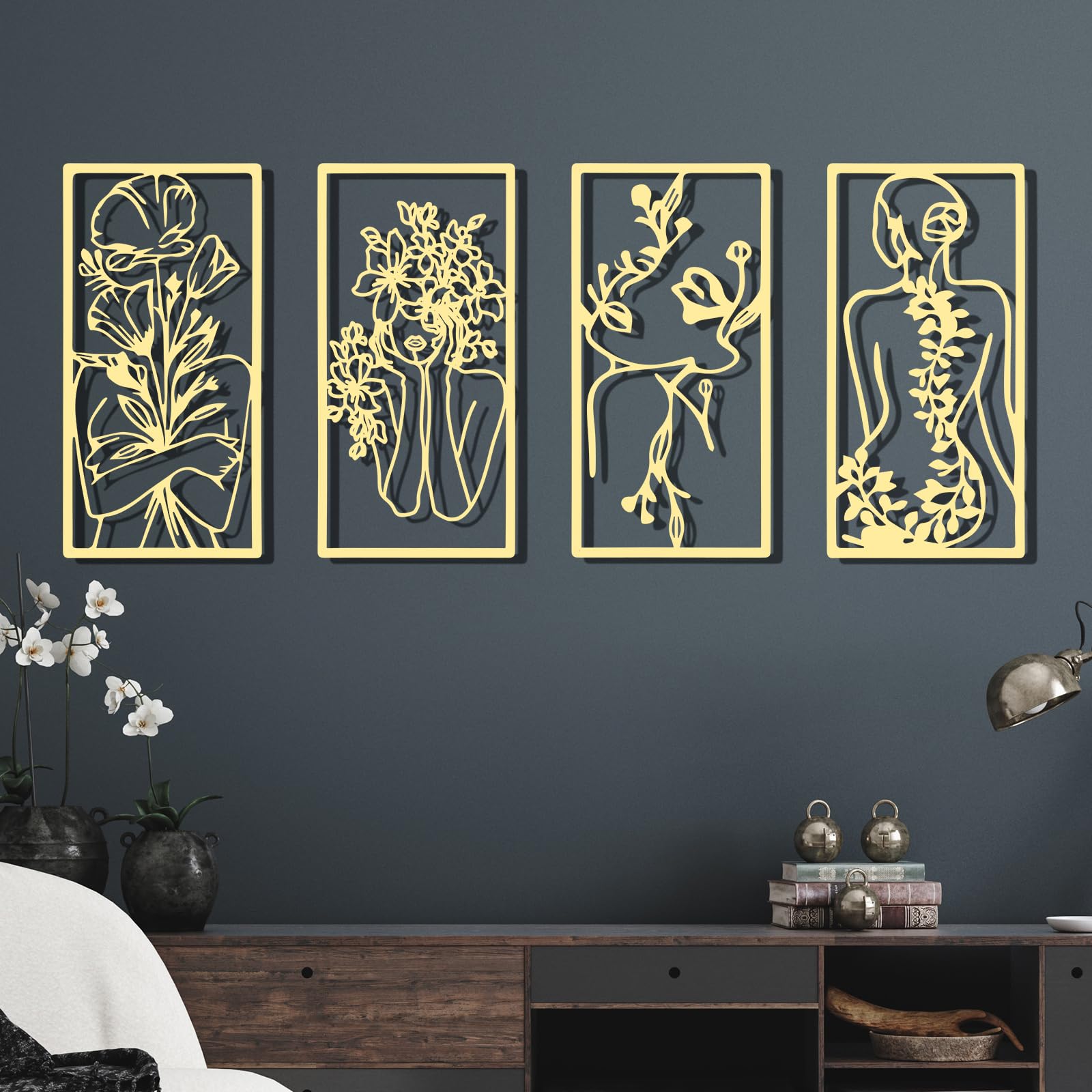4 Pcs Metal Wall Art Decor Minimalist Abstract Woman Gold Wall Art Line ...