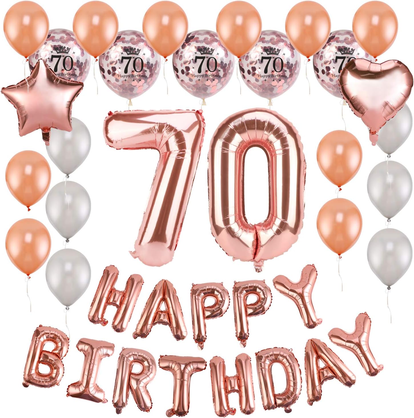 HOWAF Rose Gold 70th Birthday Decorations for Women Birthday Party ...